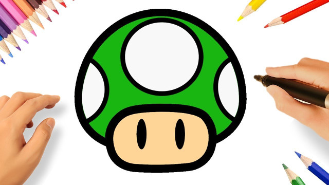 Let your child learn how to draw a green dwarf mushroom from Super Mario